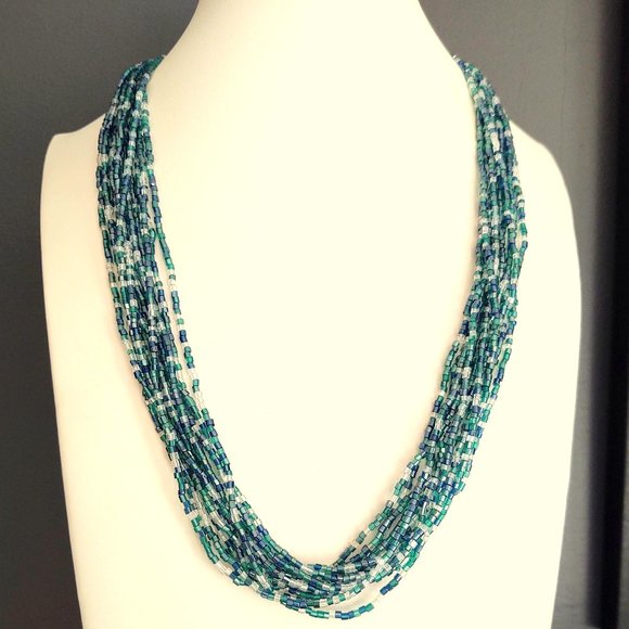 Vintage | Jewelry | Vintage Multi Strand Bugle Bead Necklace With Gold ...